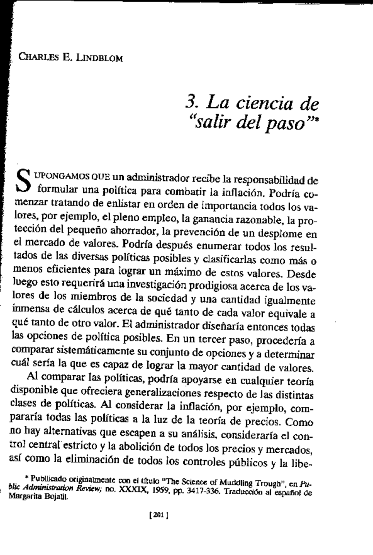 Lindblom - Incrementalismo - CHARLES E. LINDBLOM 3. La ciencia de del S ...