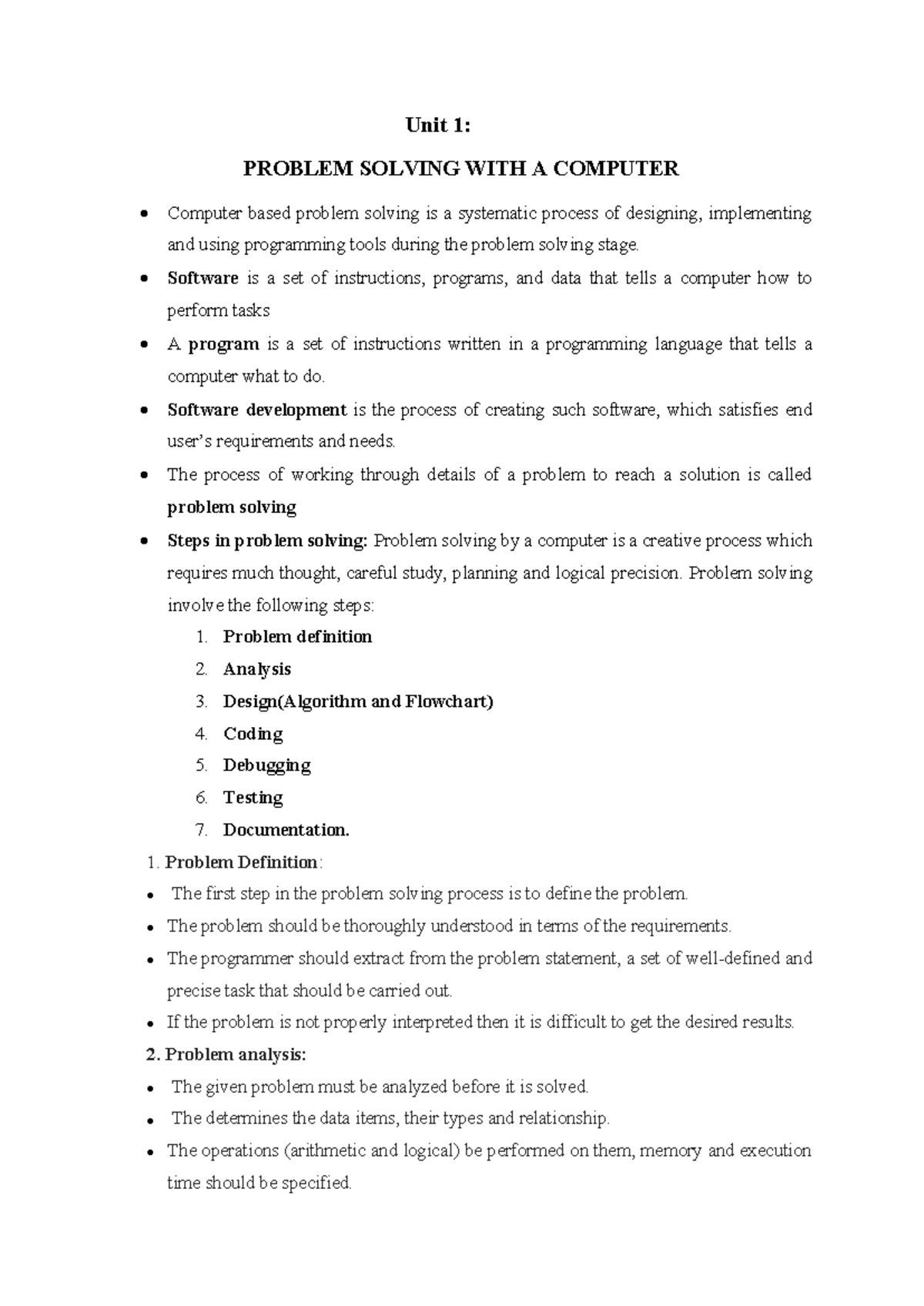 Unit 1c - Fundamentals of Computer Problem Solving Notes - Studocu