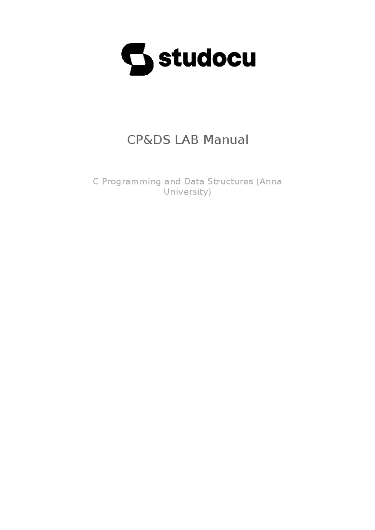 C Programming and Data Structures Lab Manual - CP&DS 2023 - Studocu