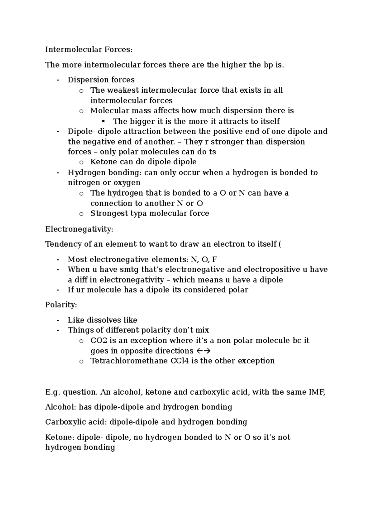 Intermolecular Forces: Key Concepts and Notes for CHEM 101 - Studocu