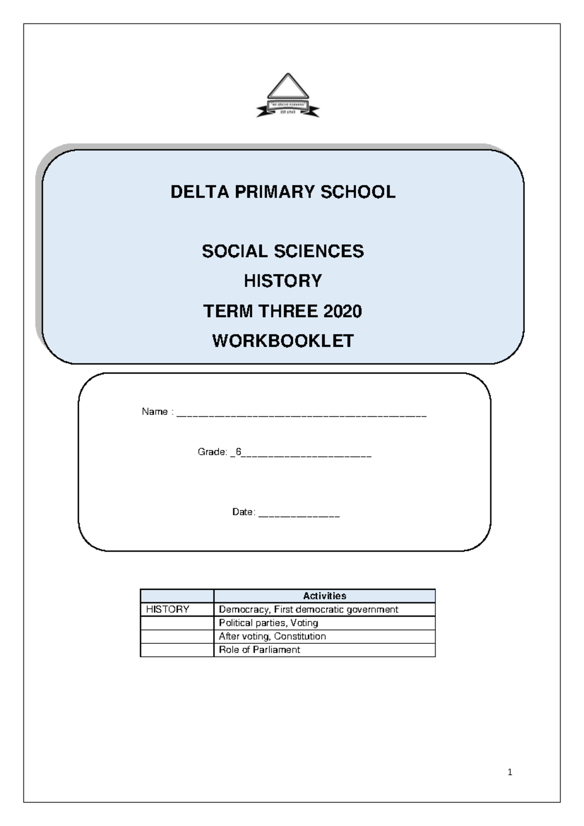 Grade 6 – History Term 3 Workbook on Democracy and Political Parties ...