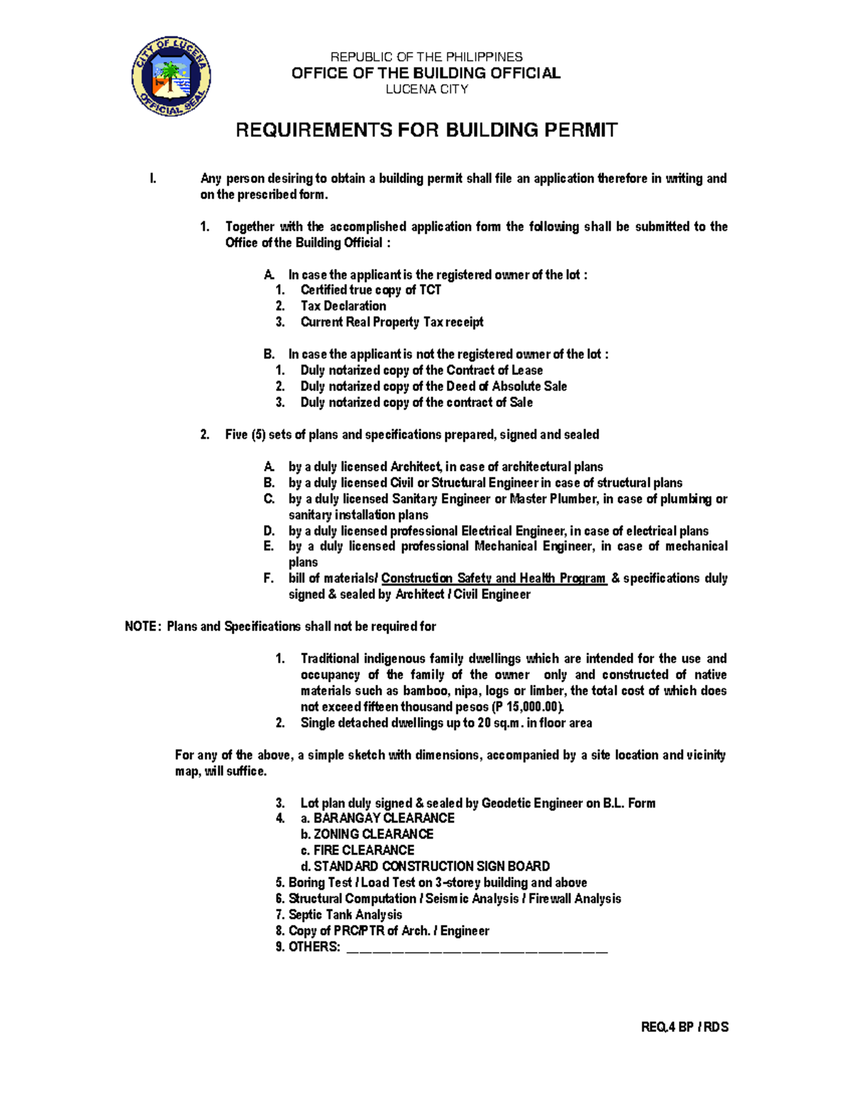 Requirements FOR Building Permit - REPUBLIC OF THE PHILIPPINES OFFICE ...