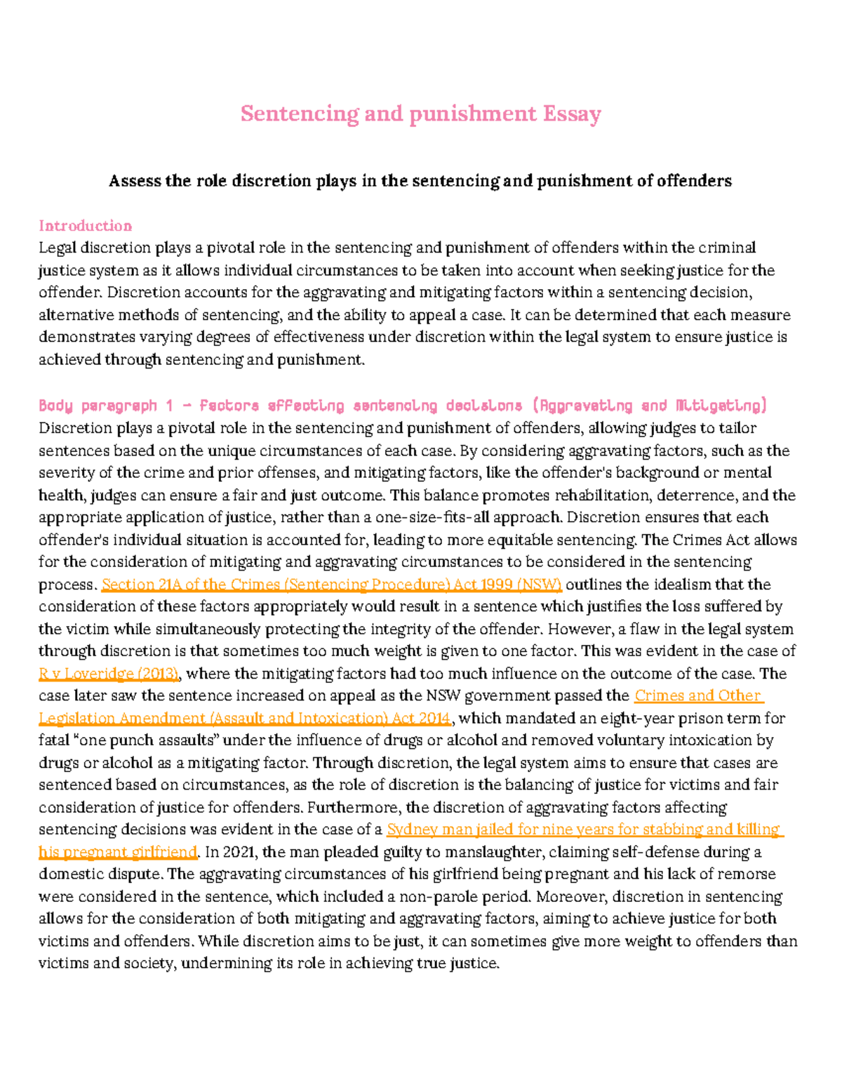 Sentencing & Punishment Essay: The Role of Discretion in Justice - Studocu