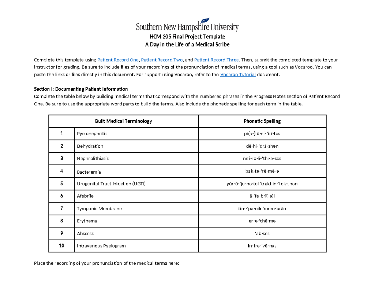 HCM 205 Final Project: Medical Scribe Documentation Template - Studocu