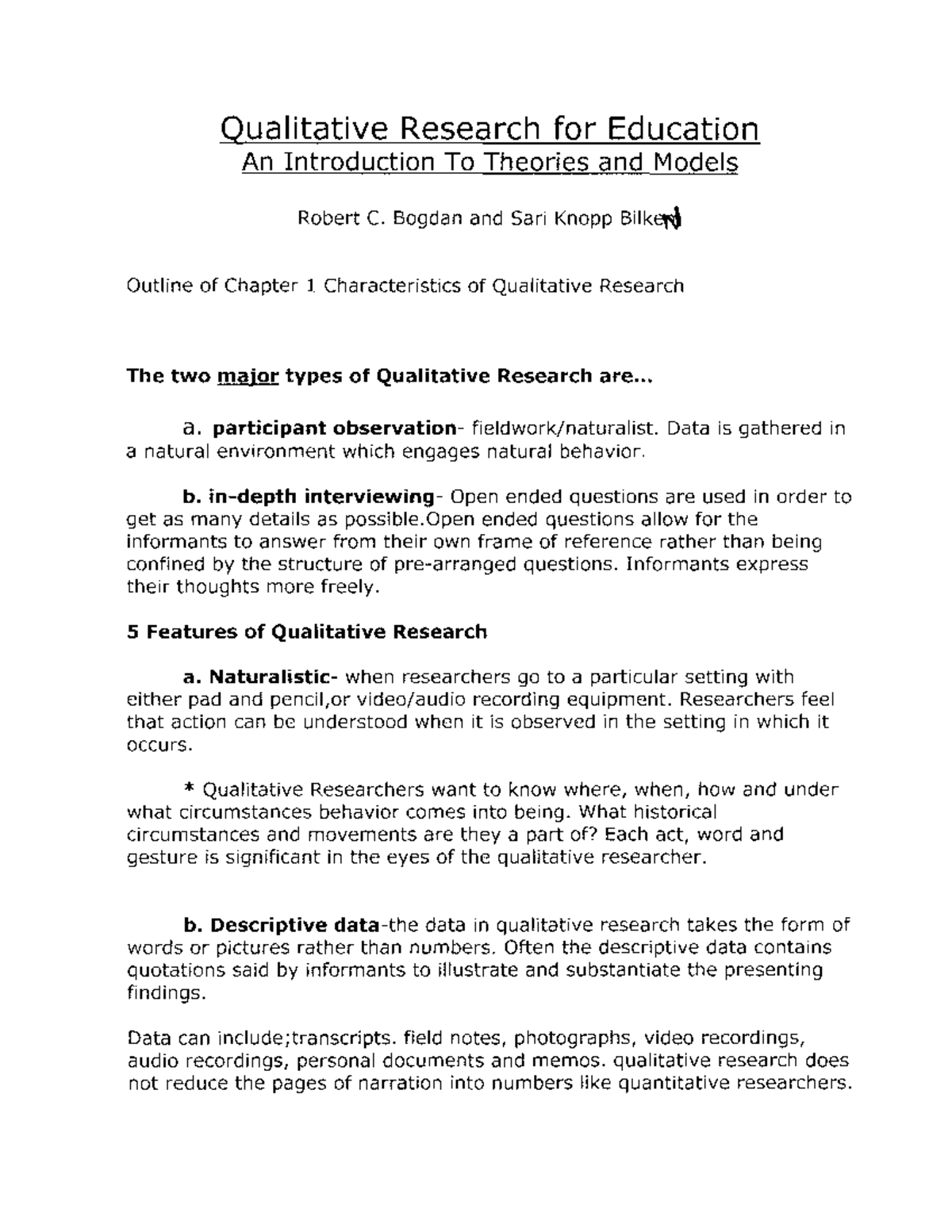 Qualitative research for education - B o g d a na n d S a r i K n o p ...