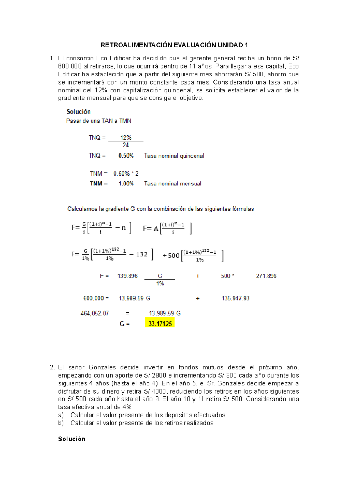 Retroalimentación Evaluación Unidad 1: Análisis Financiero y Cálculos - Studocu