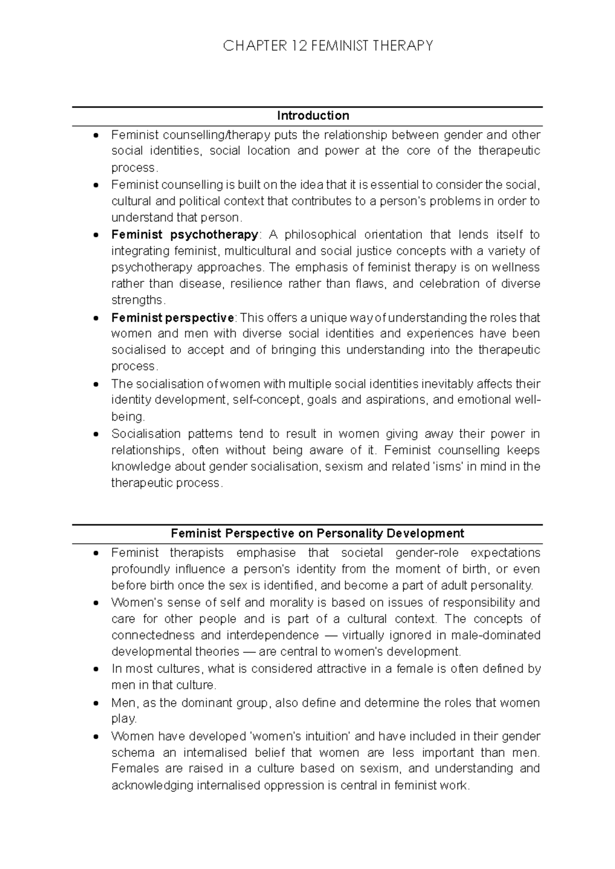 CHAPTER 12 FEMINIST THERAPY: Understanding Gender, Identity, and ...