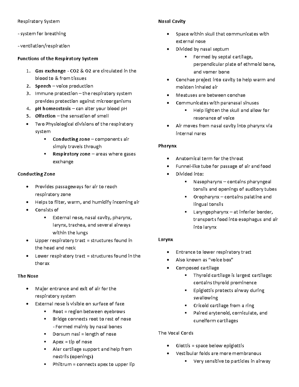 Respiratory System 2 - Comprehensive Review for Exam Preparation - Studocu