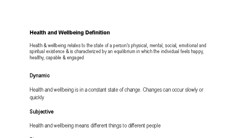 HHD Health and Wellbeing: Definitions and Dimensions Explained - Studocu