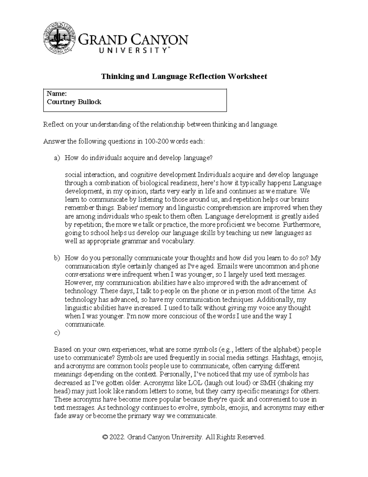 PHI105.T5 Thinking and Language Reflection Worksheet by Courtney ...