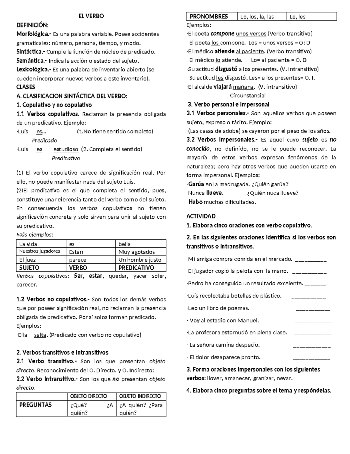 Clasificación del Verbo: Tipos y Ejemplos en Español - Studocu