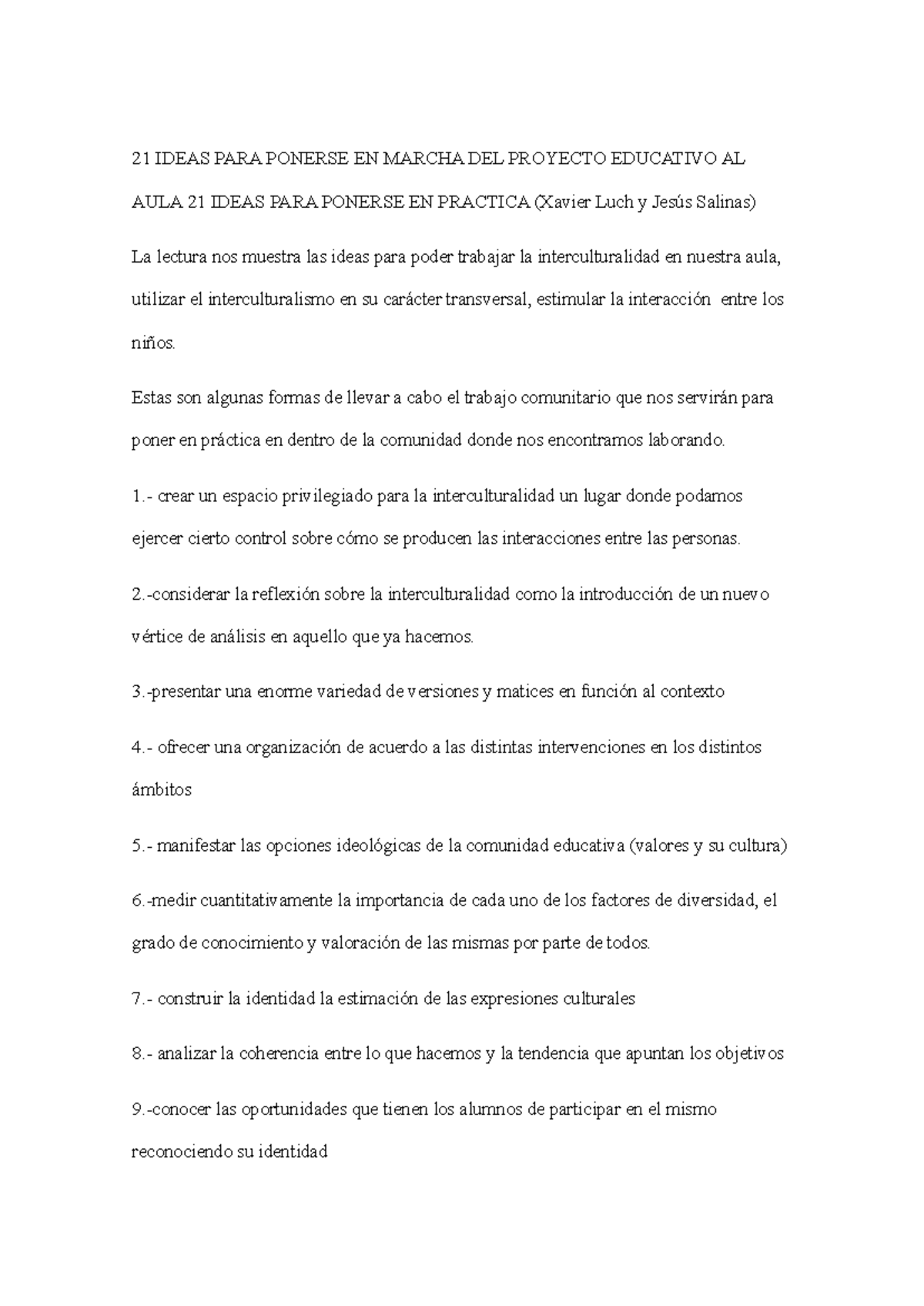 U3 Tema 2: 21 Ideas para Implementar la Interculturalidad en el Aula - Studocu