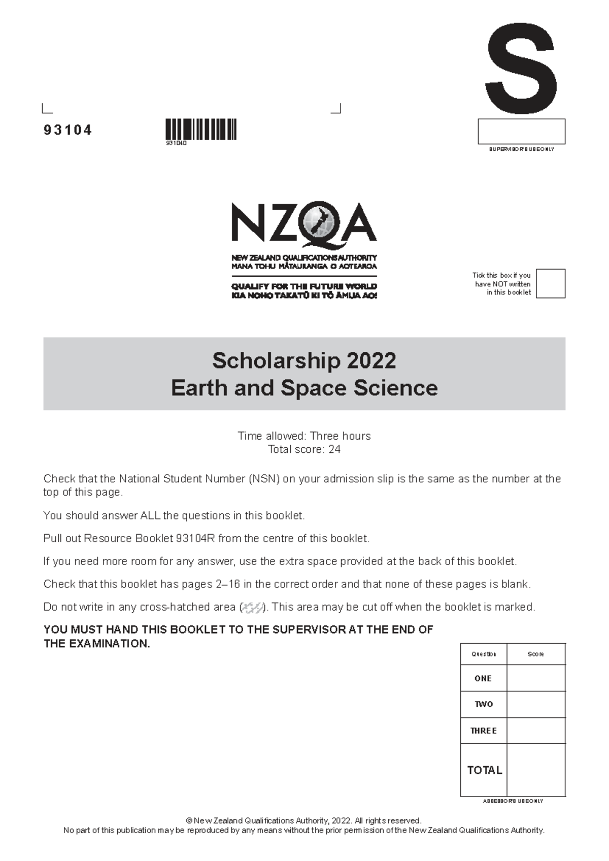 93104 Earth and Space Science Scholarship Exam 2022 Guide - Studocu