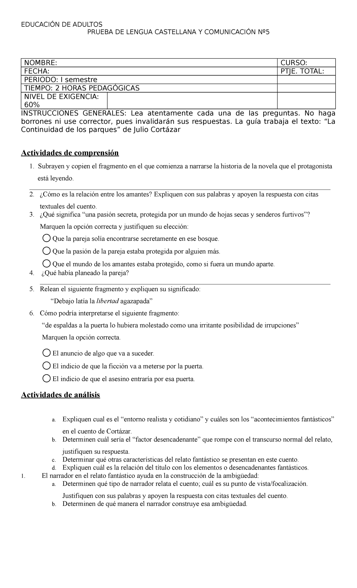 270016011 Prueba de Lengua Castellana - La Continuidad de los Parques ...