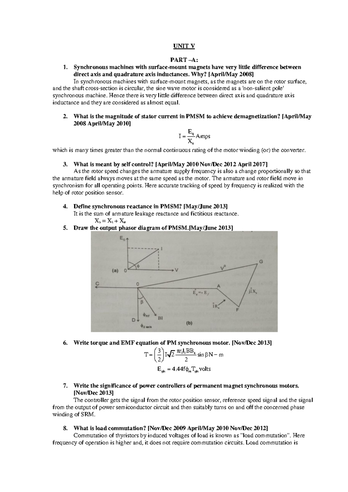 PMSM Emf and Torque Characteristics - EE 202 Lecture Notes - Studocu