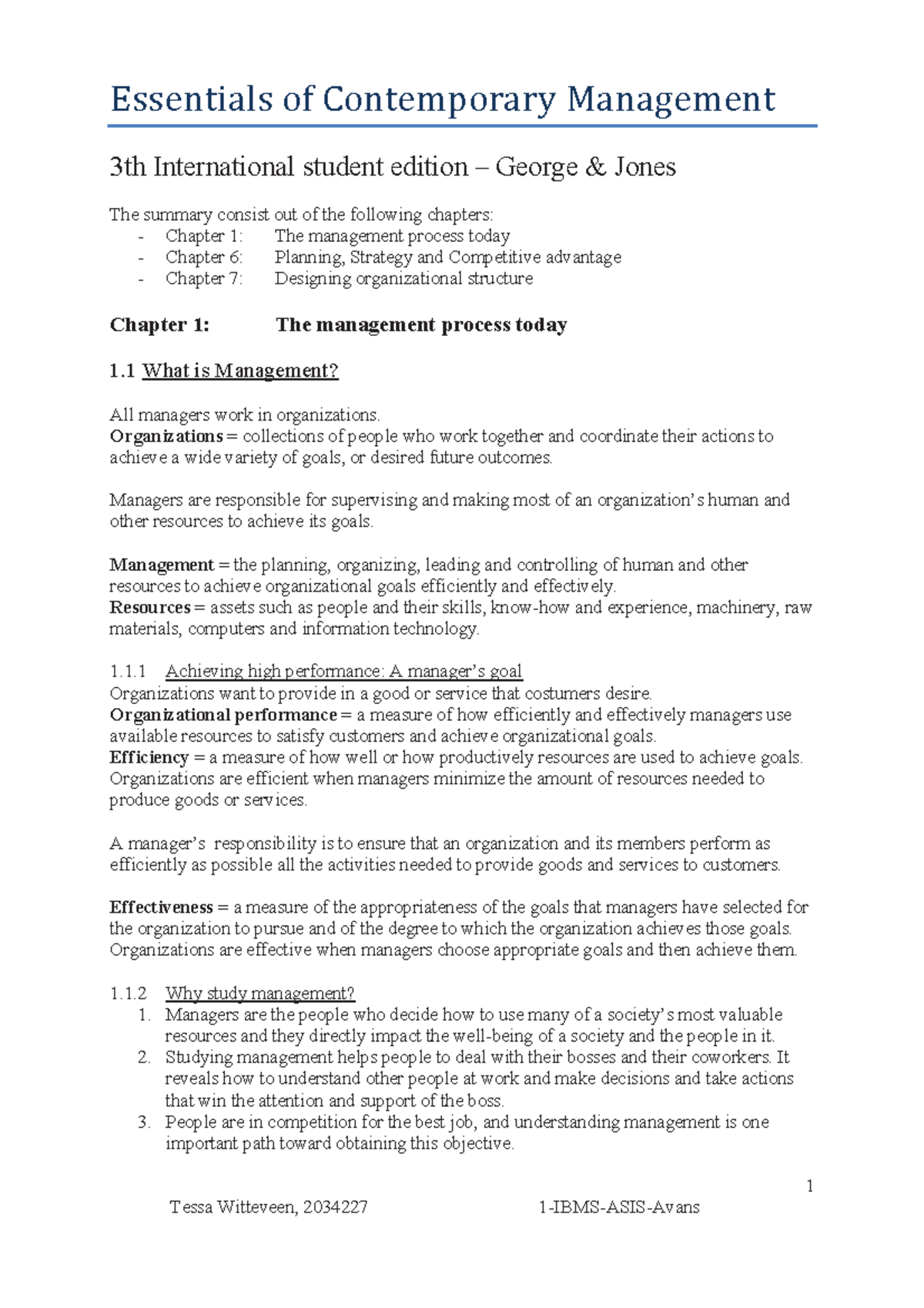 Summary of Essentials in Contemporary Management (MAN 101) - Studeersnel