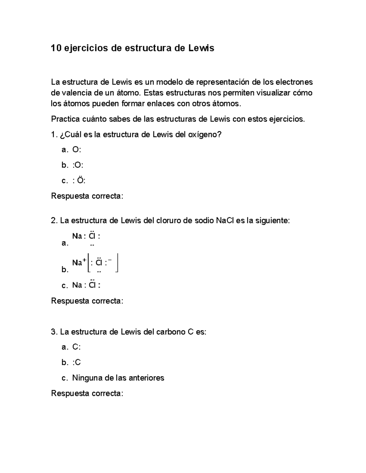 Ejercicios de Estructura de Lewis: 10 Prácticas Esenciales - Studocu