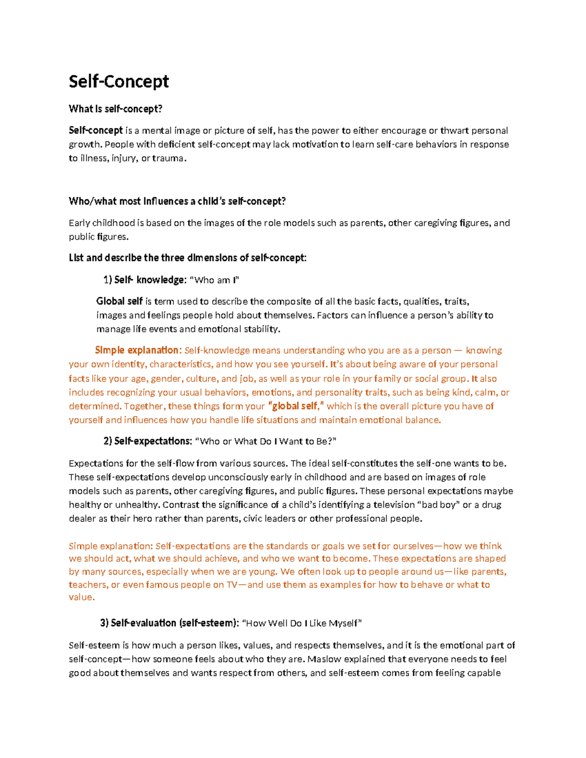 NSG 3313 Study Guide: Understanding Self-Concept and Health Factors ...