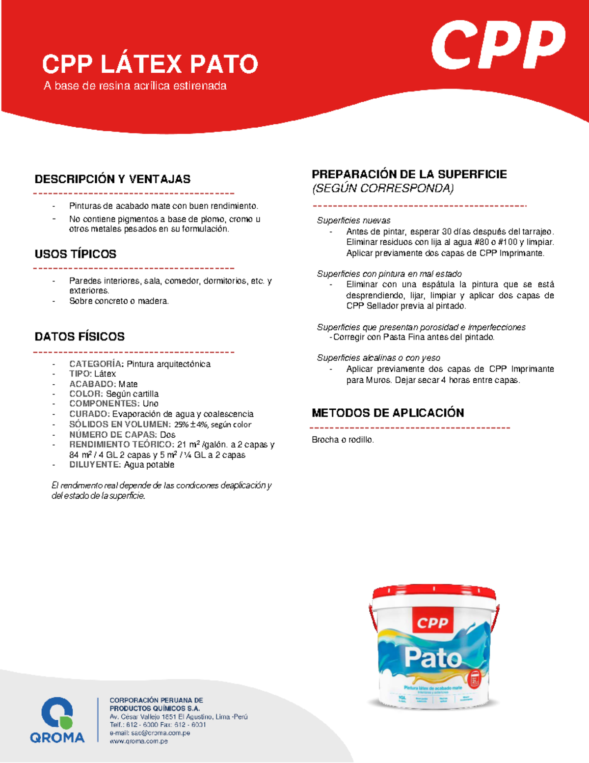 Ficha Técnica de Pintura Látex PATO CPP: Descripción y Usos - Studocu