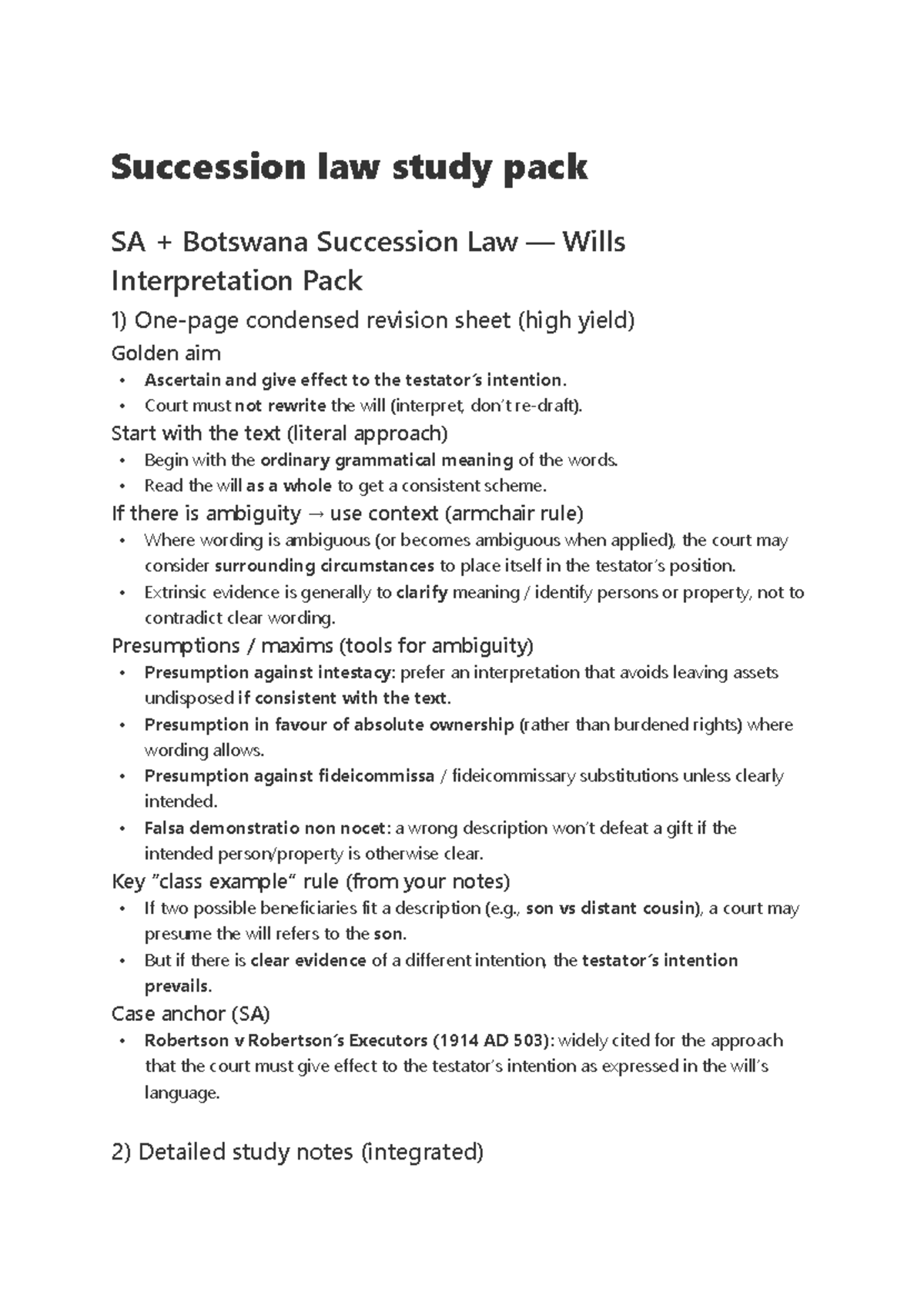 Succession Law Study Pack SA: Wills Interpretation & Key Principles ...