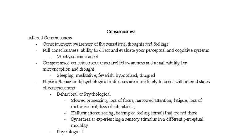 Ch. 5-6 Consciousness & Learning: Understanding Altered States - Studocu