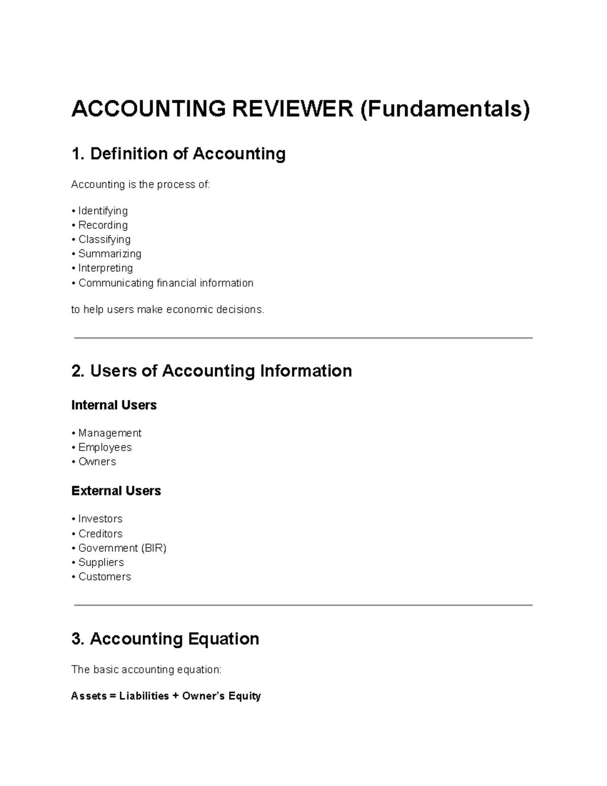 ACCOUNTING 101: Fundamentals Review Notes and Key Concepts - Studocu