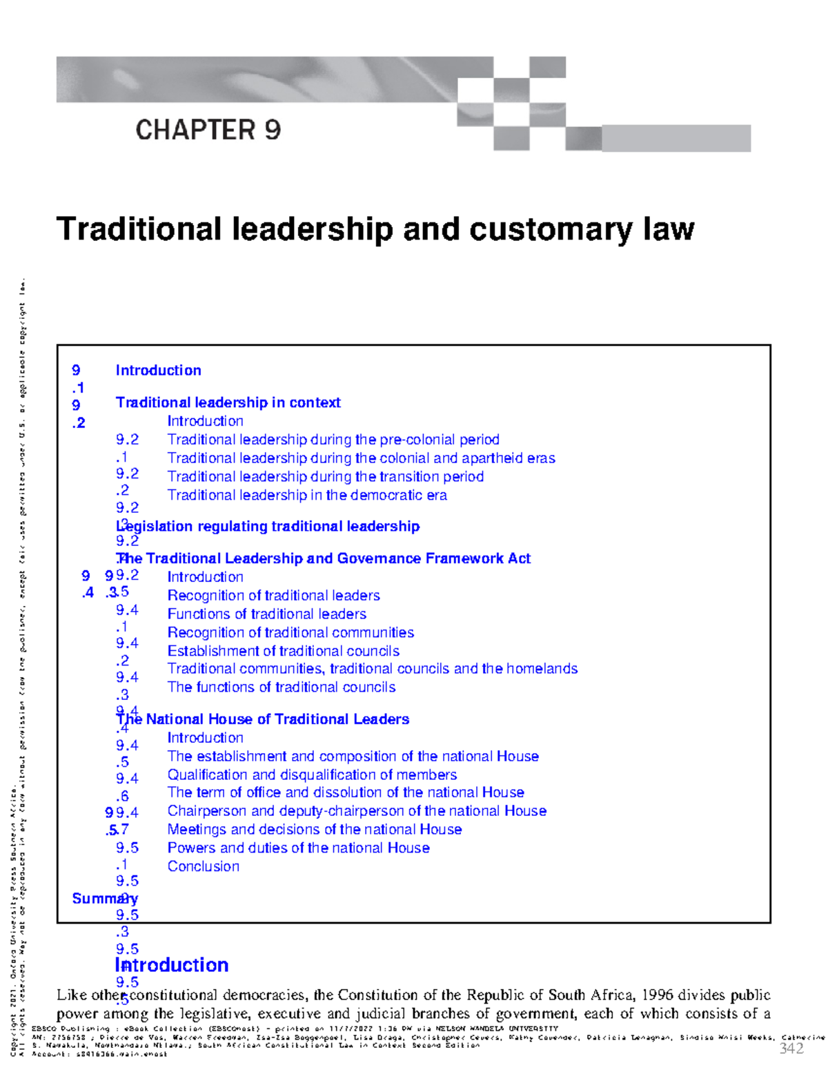 Pierre De Vos Warr 2021 Ch. 9: Traditional Leadership & Customary Law ...