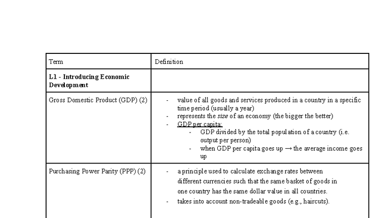 Econ 313 Final Review: Economic Development, Inequality, and Growth ...