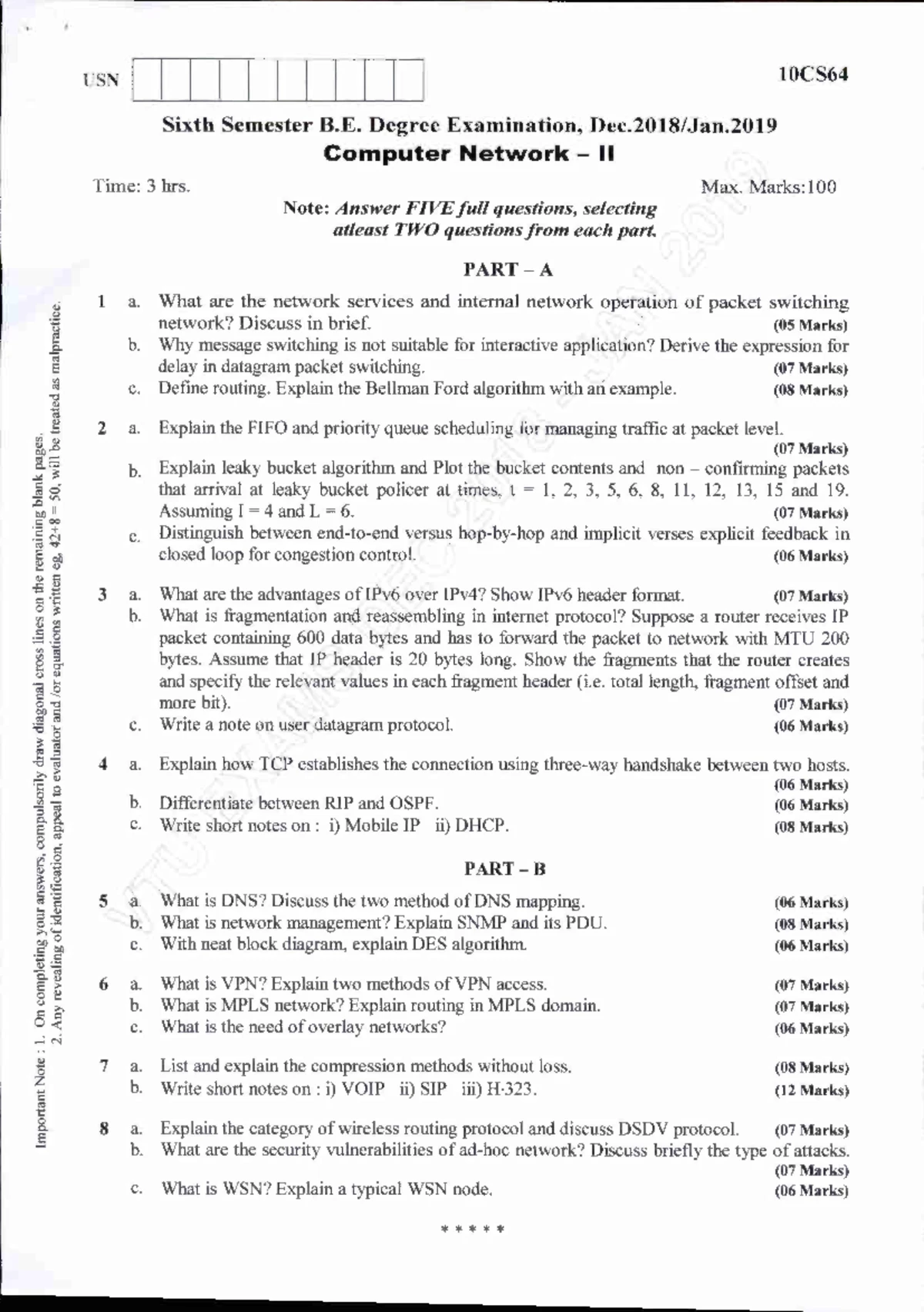 SCH 10CS55 - computer networks - USN 10CS55 Fifth Semester B. Degree Examination, Computer ...