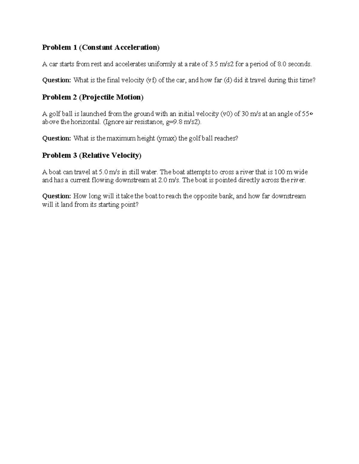 Kinematics Assignment: Constant Acceleration & Projectile Motion - Studocu