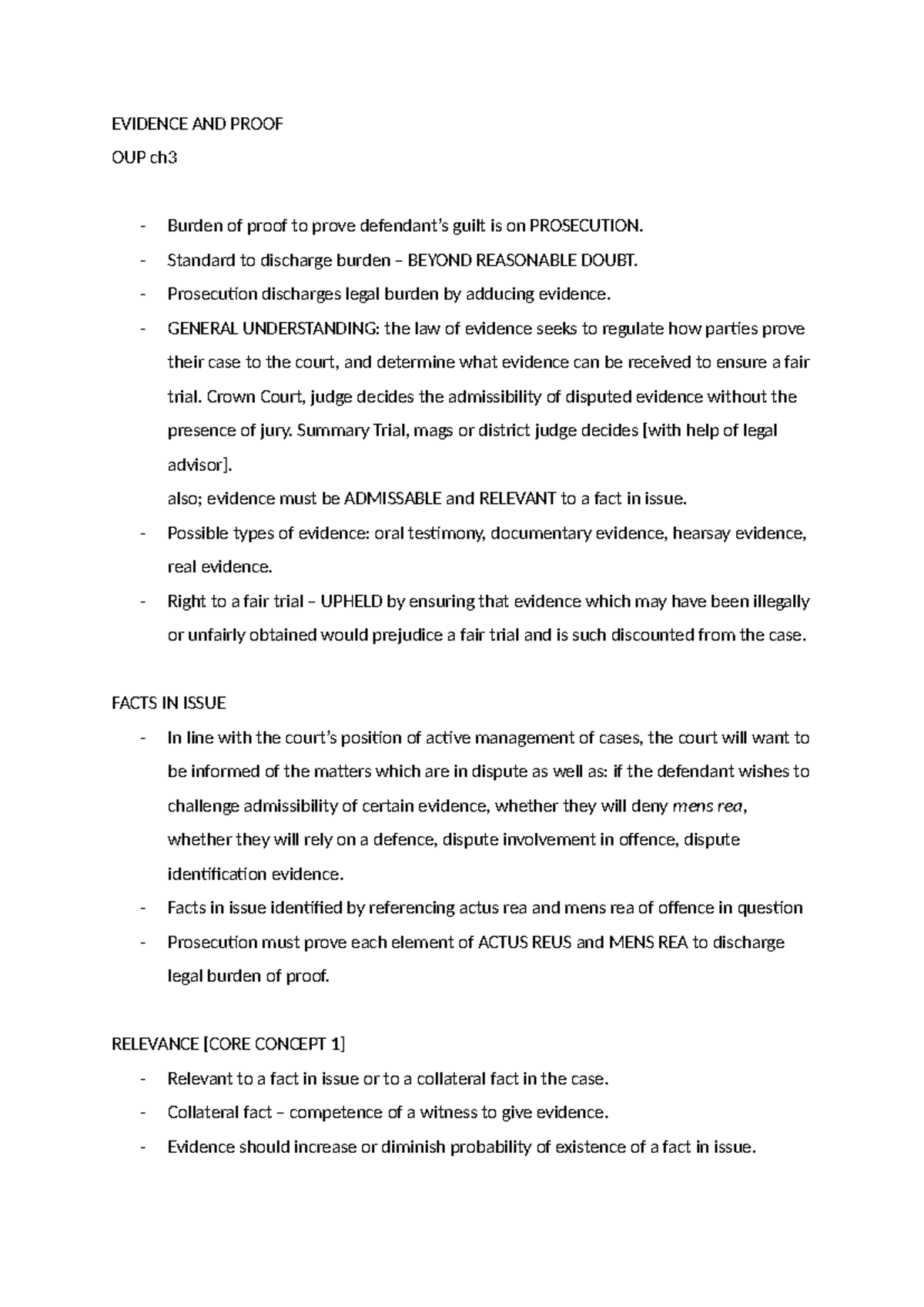 Ch.3 evidence and proof notes - EVIDENCE AND PROOF OUP ch - Burden of ...