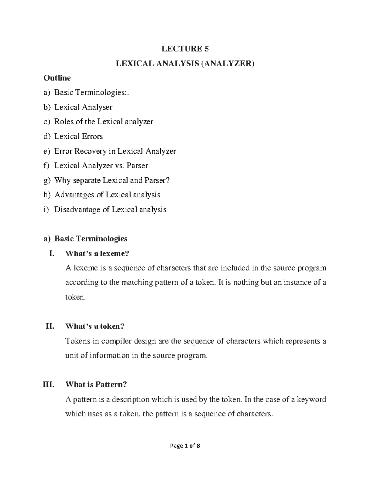 LECTURE 5: LEXICAL ANALYSIS IN COMPILER CONSTRUCTION - Studocu