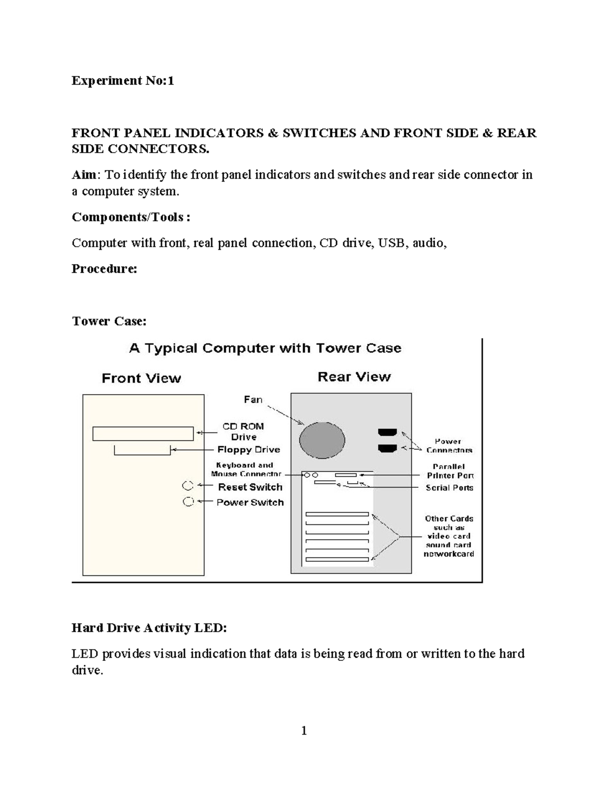 Experiment No:1 - Identifying Front Panel Indicators & Connectors in PC ...