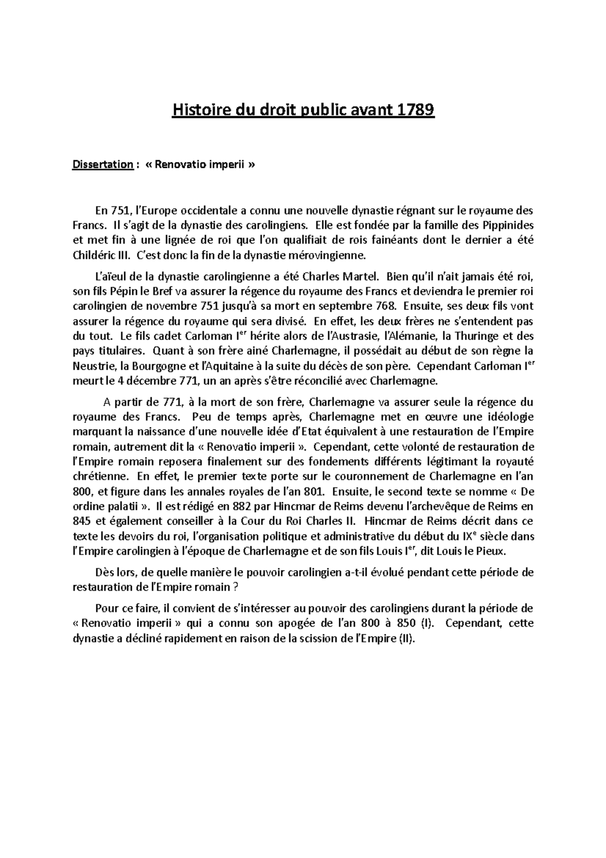 Devoir TD Histoire du droit séance 1 - Histoire du droit public avant 1789 Dissertation ...