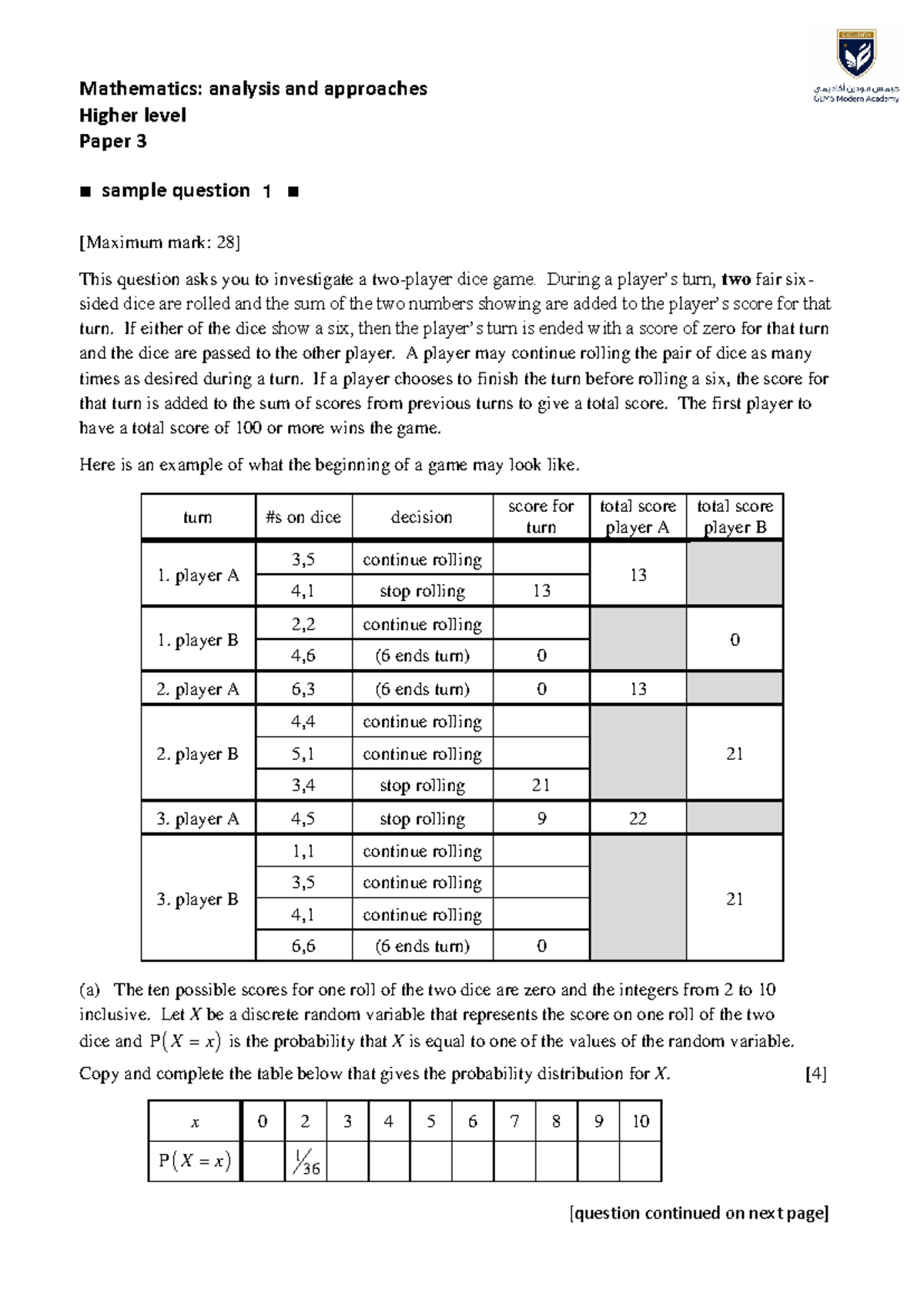 Paper 3 - Selected Questions - © InThinking – IB Maths: Analysis ...