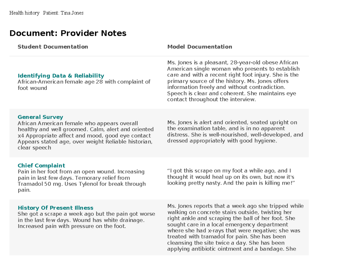 Health History Case Study: Patient Tina Jones (Shadow Health) - Studocu