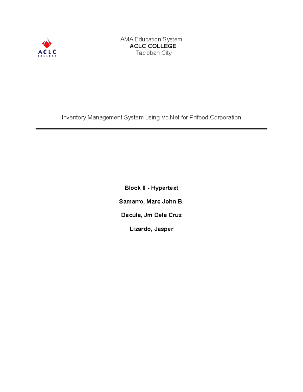 Inventory Management System Thesis - AMA Education System ACLC COLLEGE ...