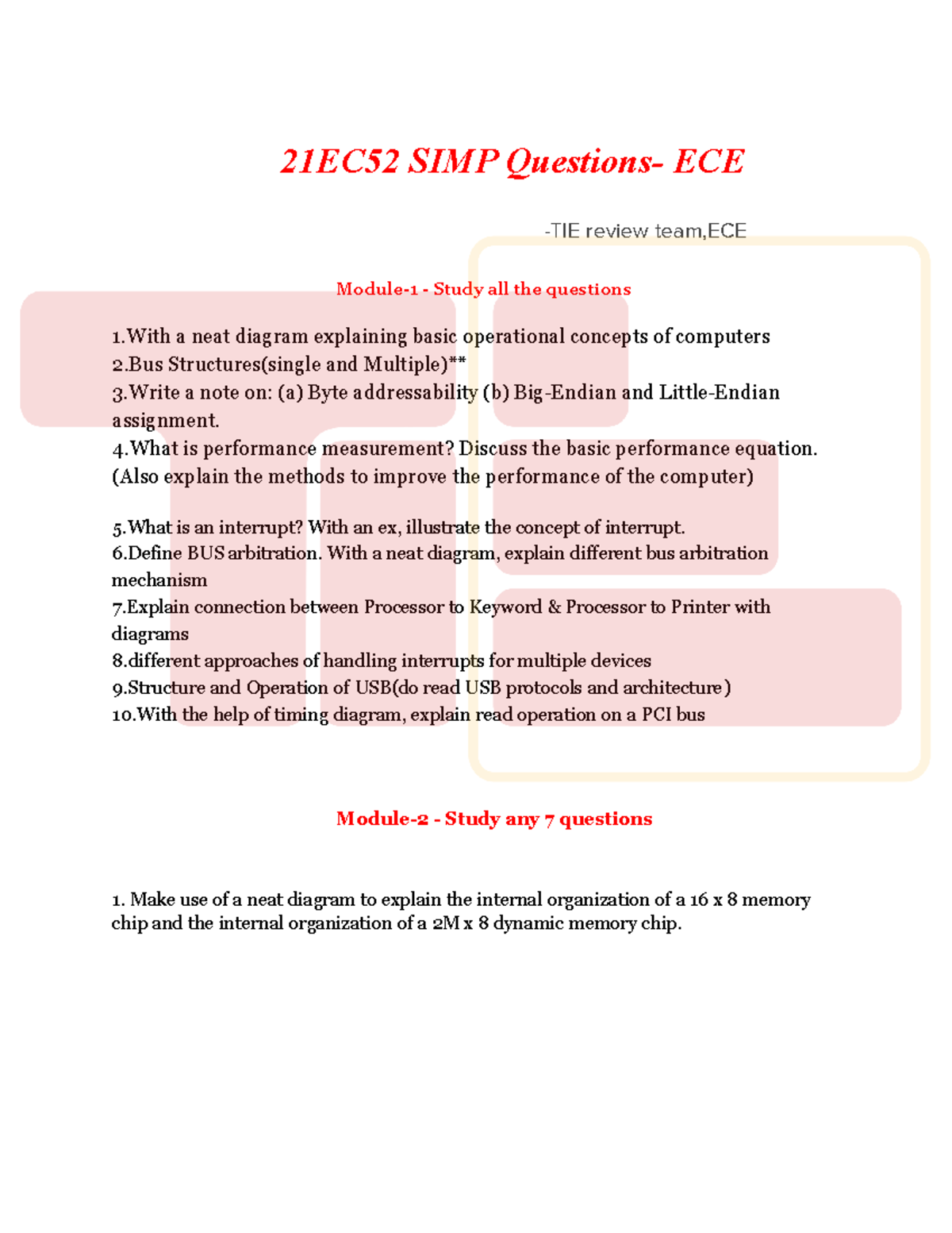 **New Title:** 21EC52 ECE Important Questions for TIE Review - All Modules - Studocu