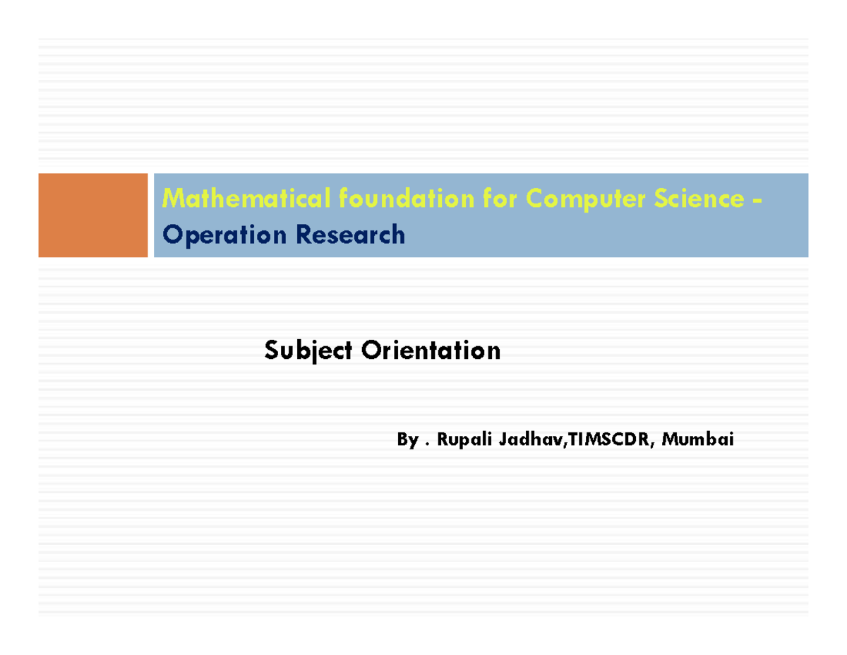 Module 1 formulation of lpp - Mathematical foundation for Computer ...