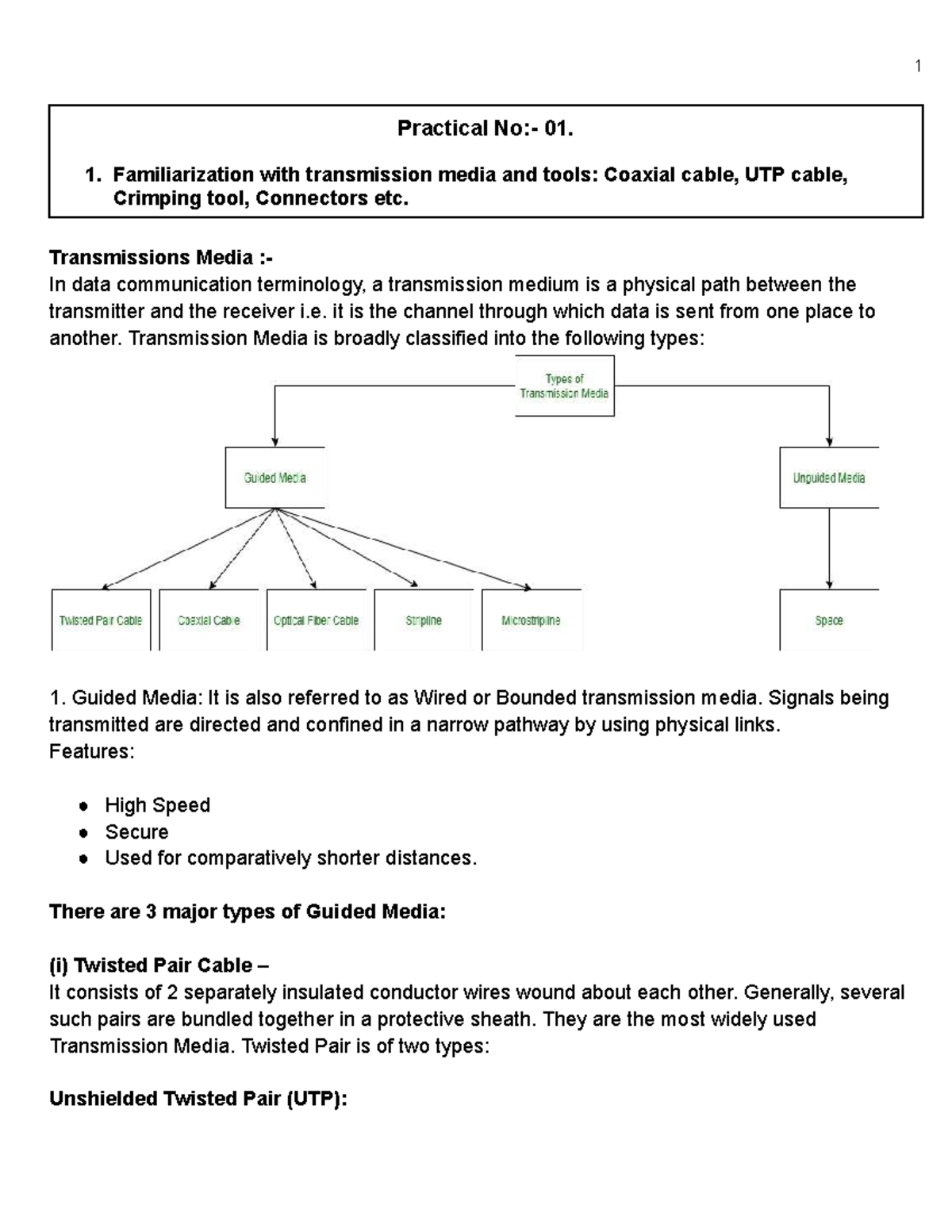 Practical 01: Familiarization with Transmission Media & Tools - Studocu