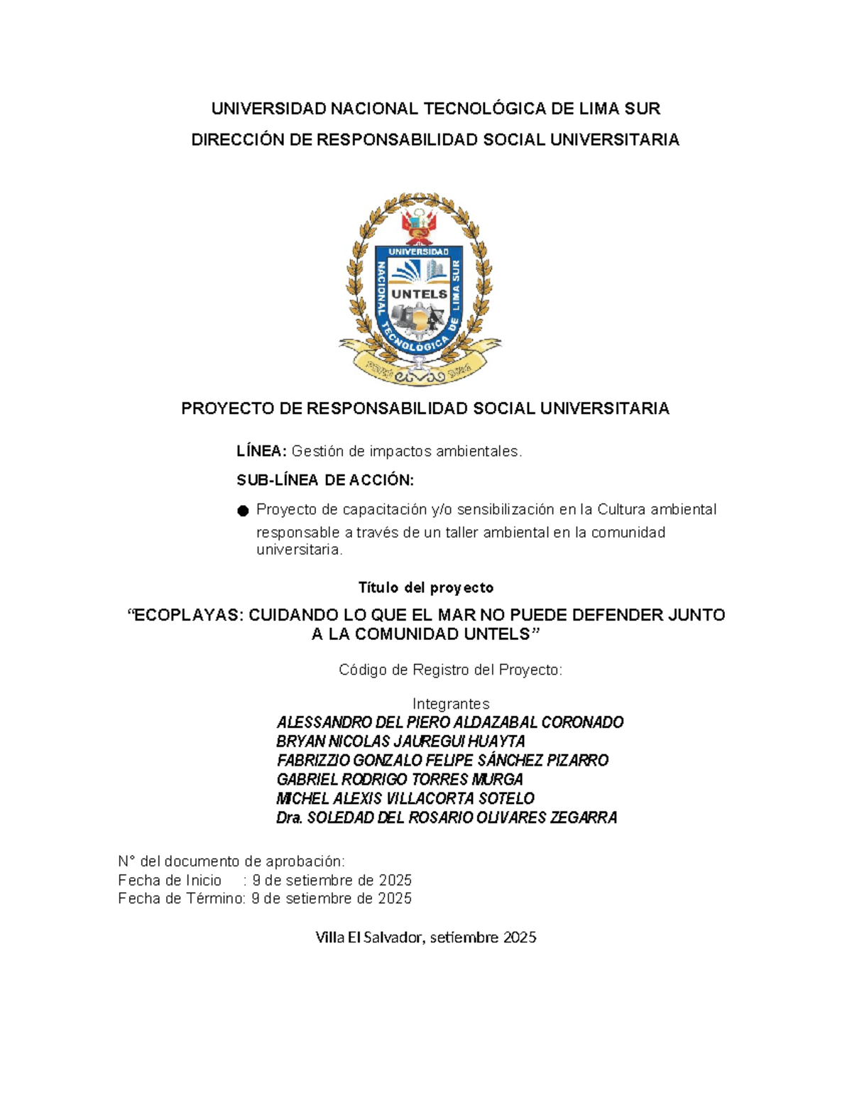 Informe Final del Proyecto de RSU: Cuidando el Mar en UNTELS (PY RSU ...