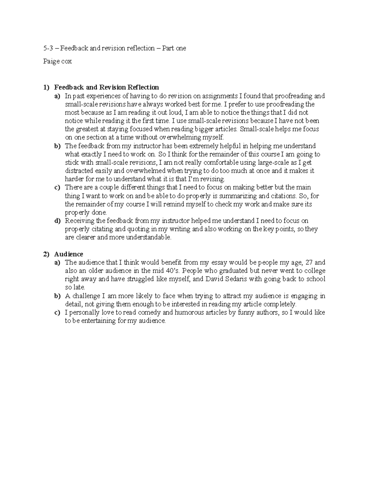 ENG COMP 5-3 revision reflection - 5-3 – Feedback and revision ...