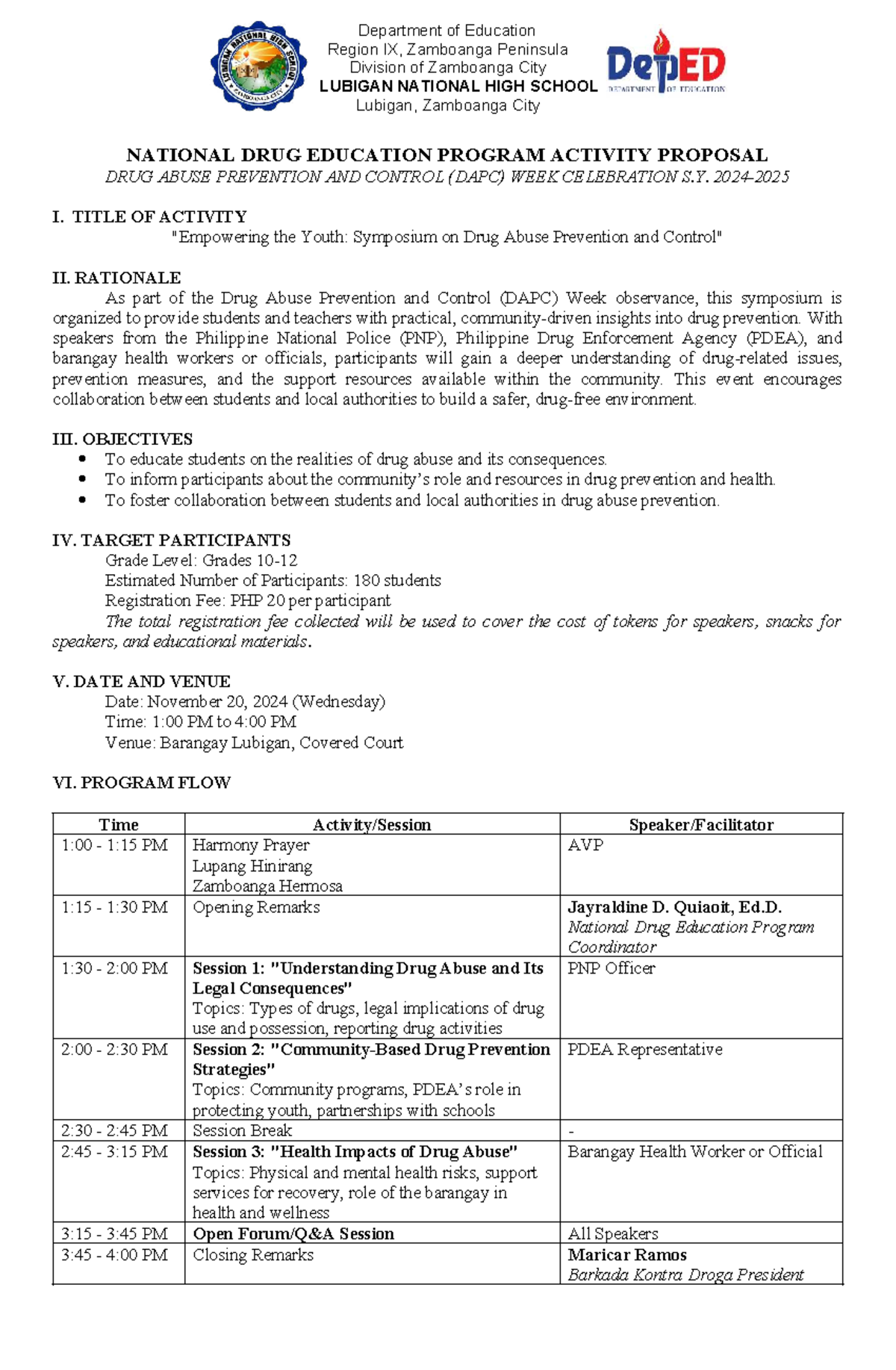 DAPC Week 2024-2025 Activity Proposals: Drug Prevention Initiatives ...