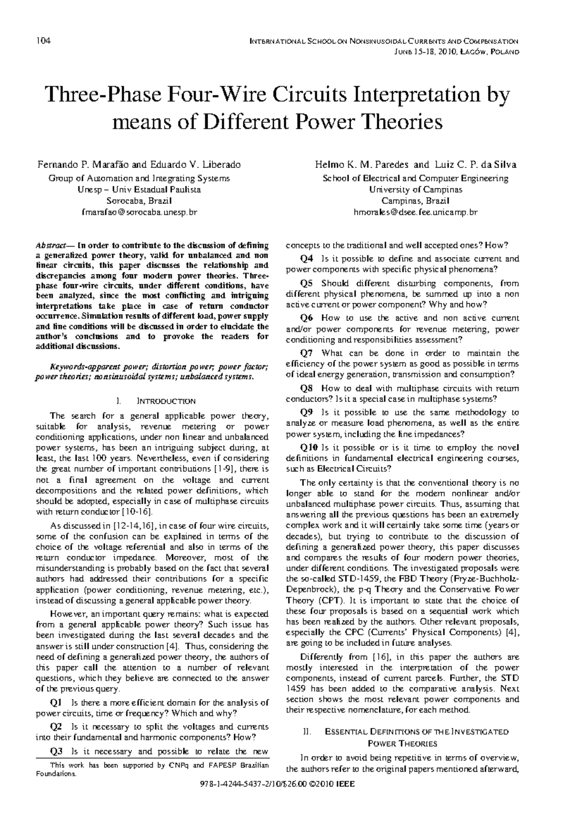 104 ISNCC: Three-Phase Four-Wire Circuits Power Theory Analysis - Studocu
