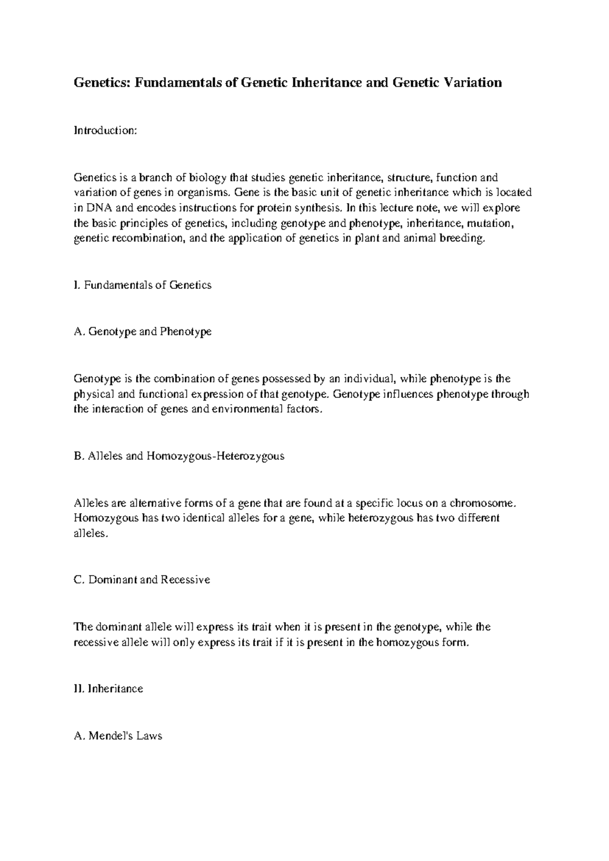 Fundamentals of Genetic Inheritance and Genetic Variation - Genetics ...