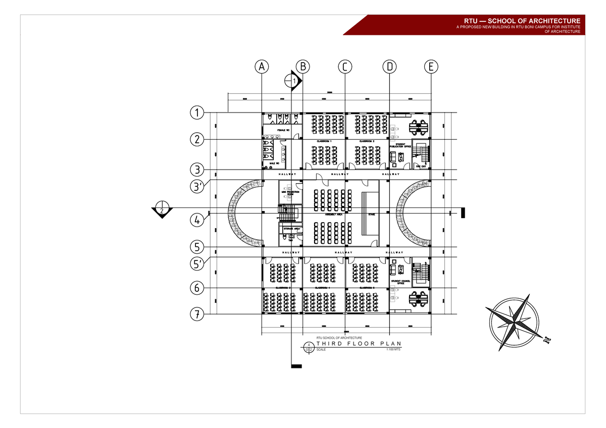 3RD School - floorplan - BS Architecture - A 2 B C D E 1 2 3 3' 4 5 5 ...