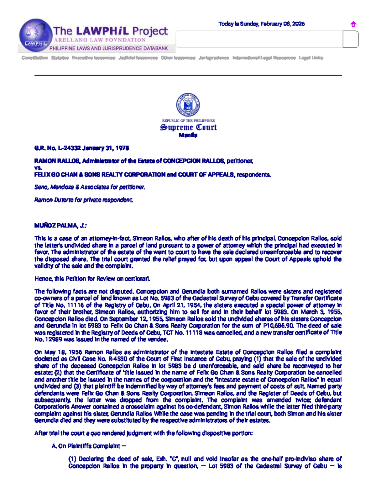 Rallos v. Felix Go Chan & Sons Realty Corp: Case Analysis and Legal ...