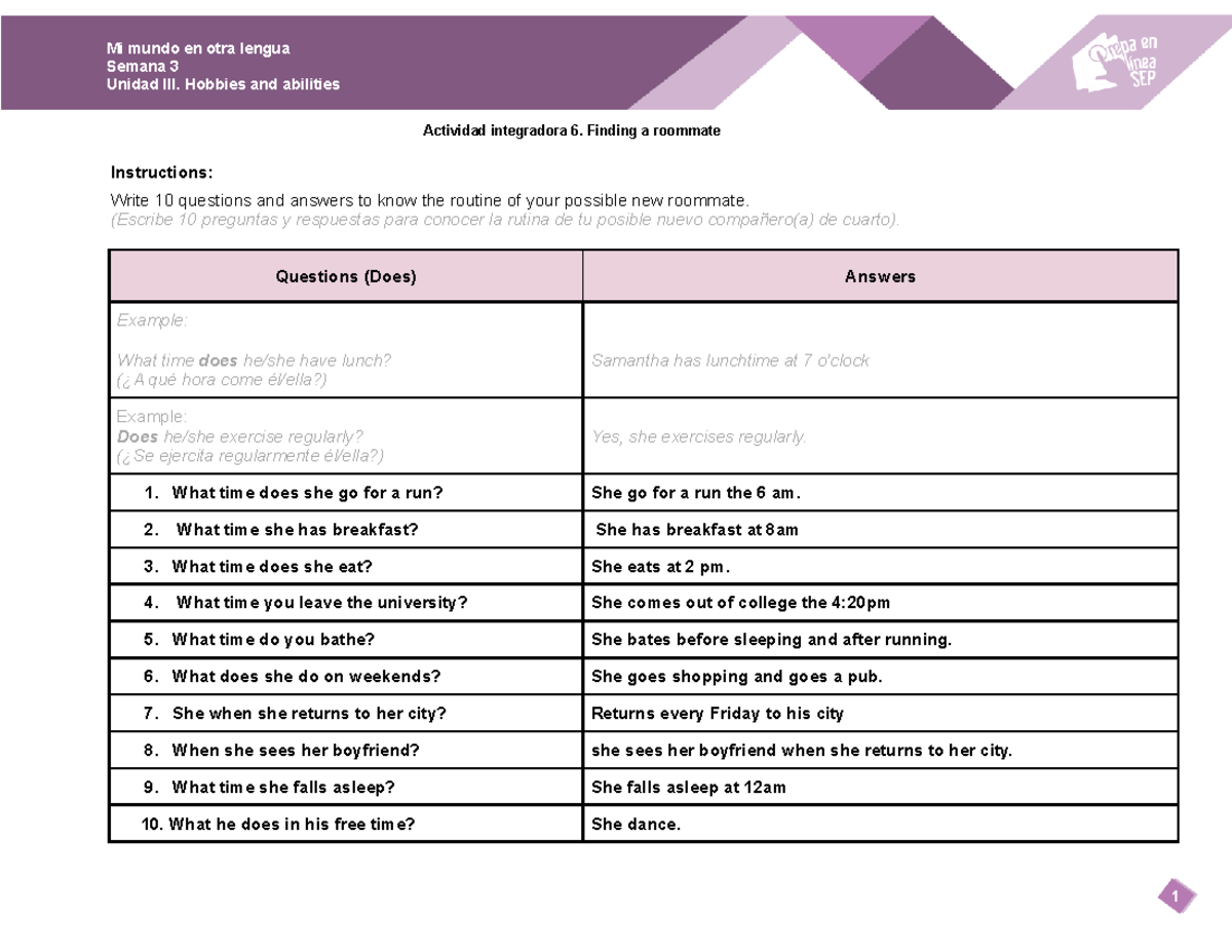 Modulo 6. Semana 3. Actividad Integradora 6. - Instructions: Write 10 ...