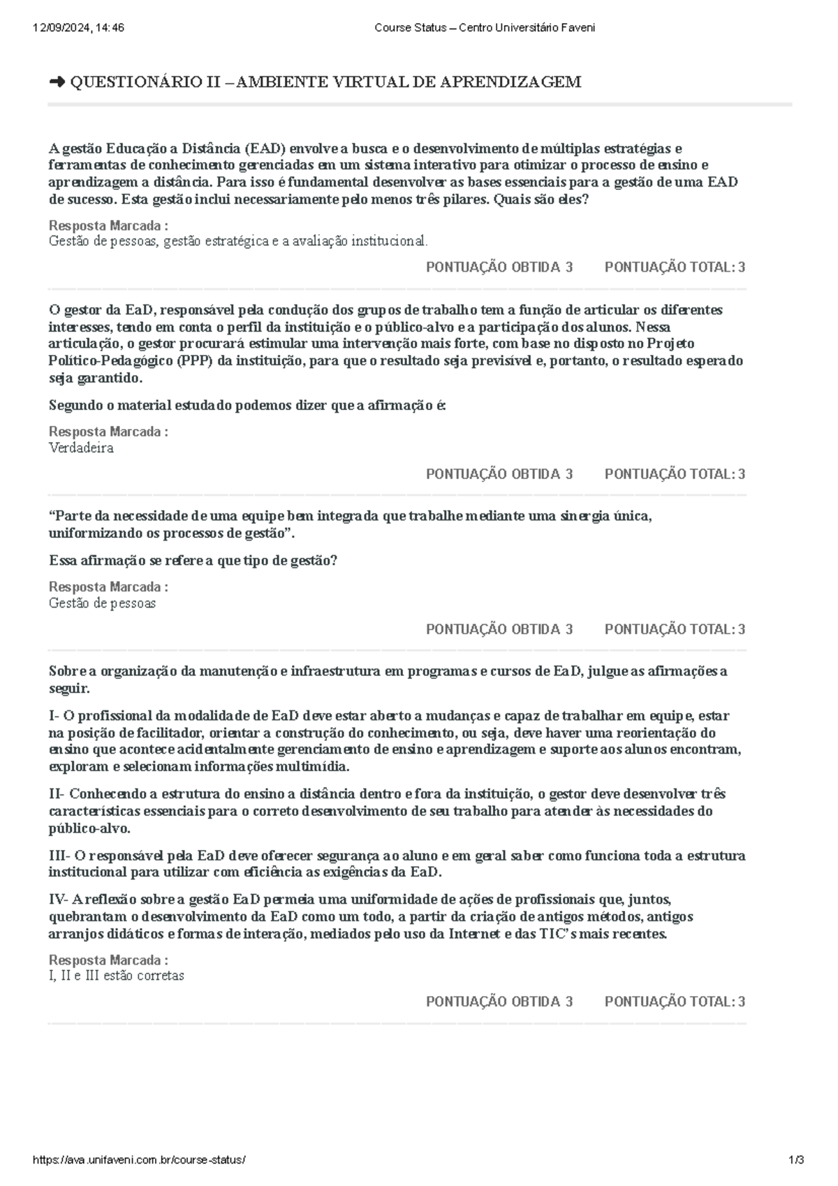 Questionário II – Ambiente Virtual de Aprendizagem - QUESTIONÁRIO II – AMBIENTE VIRTUAL DE - Studocu