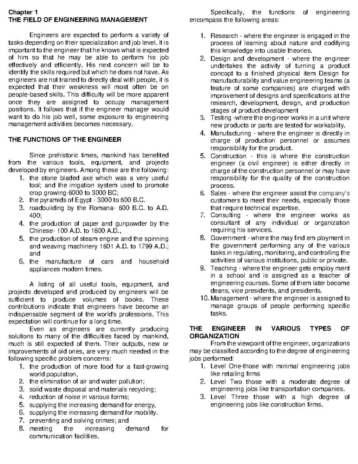 Engineering Management (ENGM 101) - Understanding the Field and ...